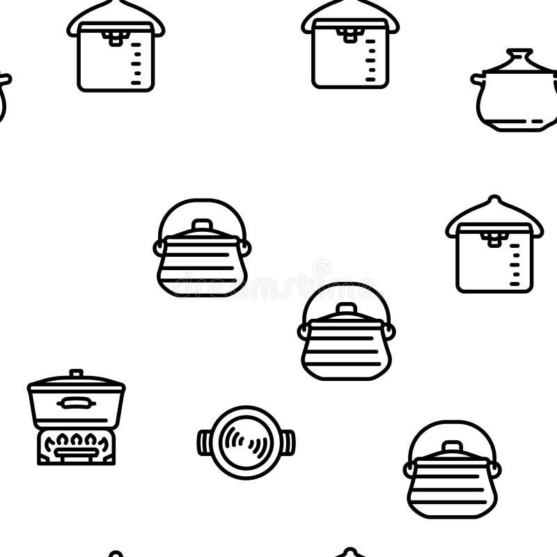 Pot Kitchen Food Pan Cooking Vector Seamless Pattern Stock Vector ...