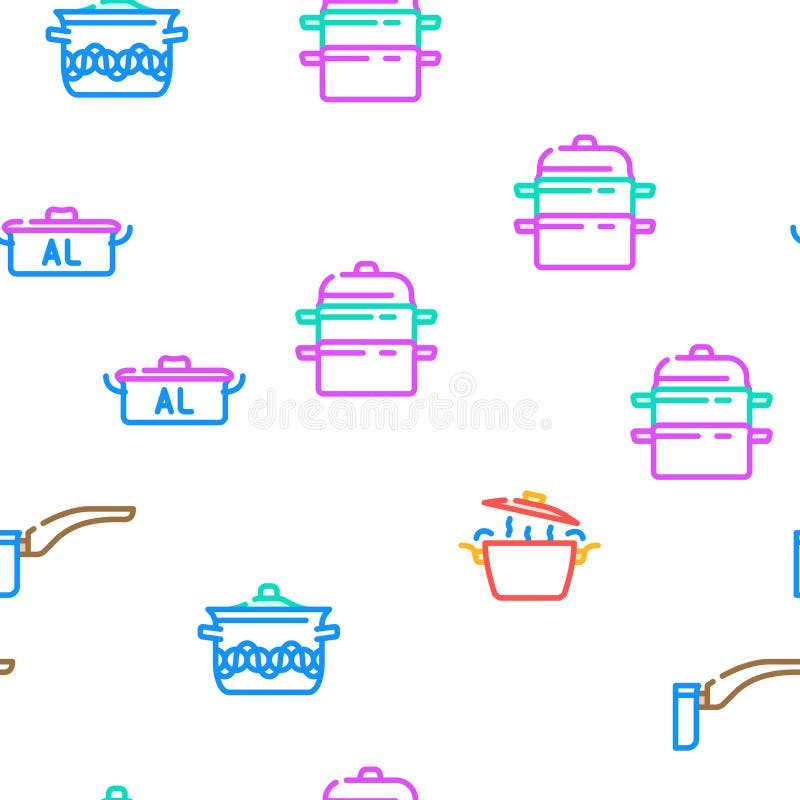 Pot Kitchen Food Pan Cooking Vector Seamless Pattern Stock Vector ...