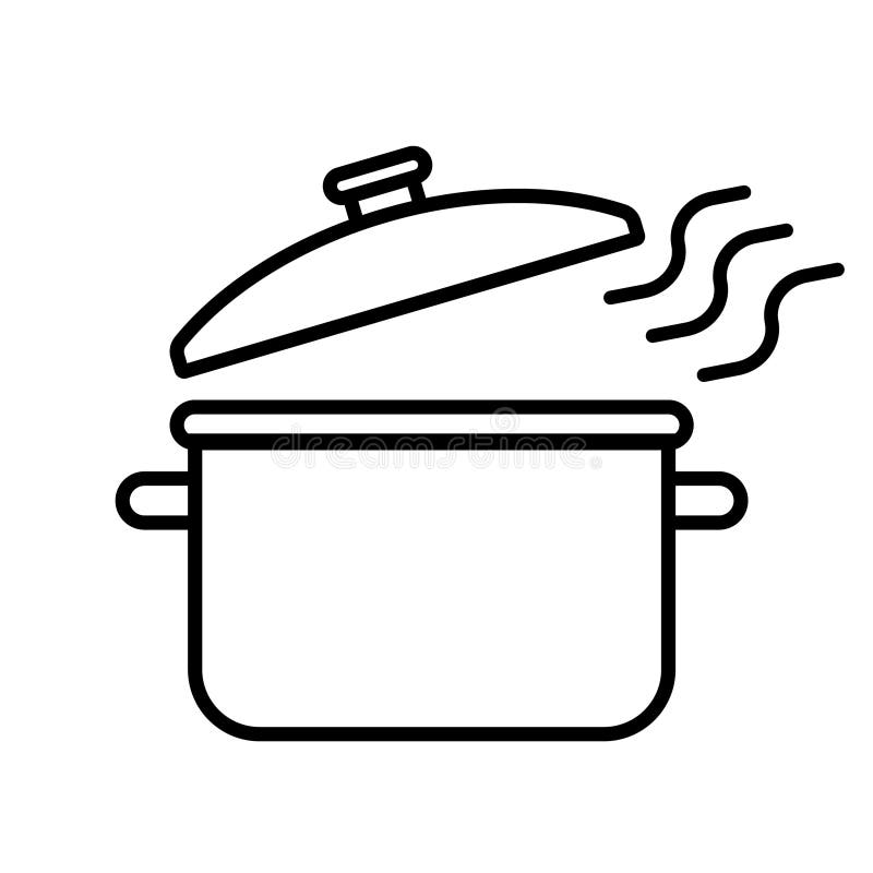 Pot and Lid with a Steam Icon in Linear Style. Stock Vector ...