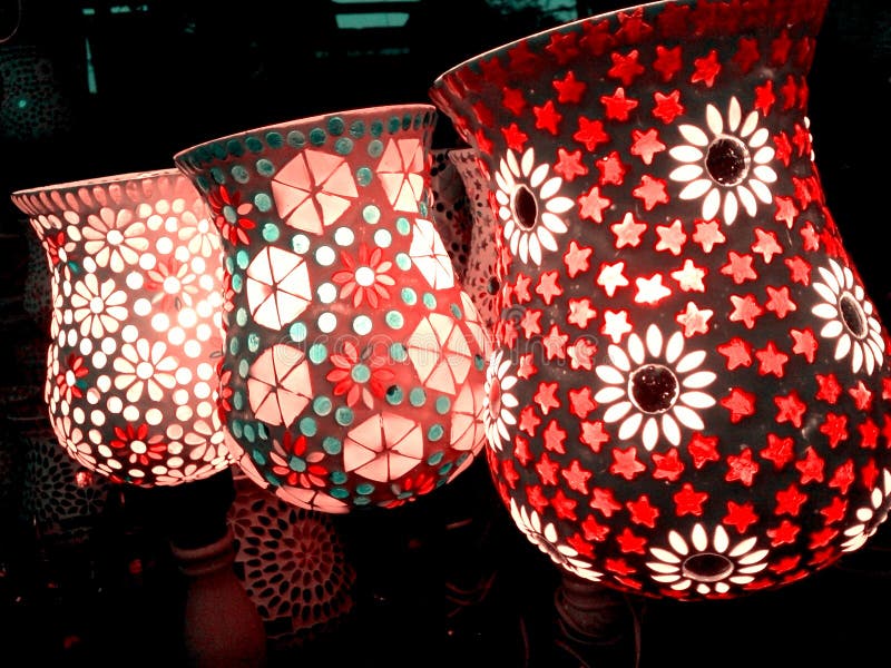 Pot Lights Floral Design Dim Night. Stock Photo - Image of night ...