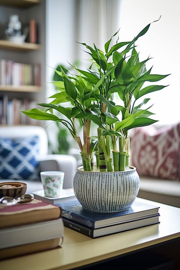 Pot with Lucky Bamboo Plant on Table. Generative Ai Stock Illustration ...