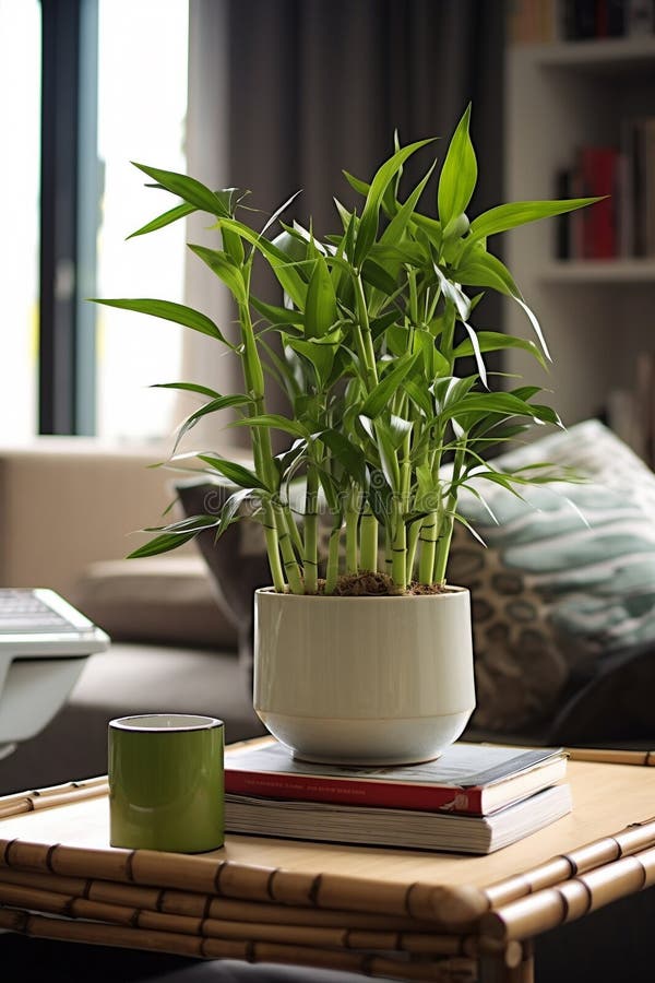 Pot with Lucky Bamboo Plant on Table. Generative Ai Stock Illustration ...