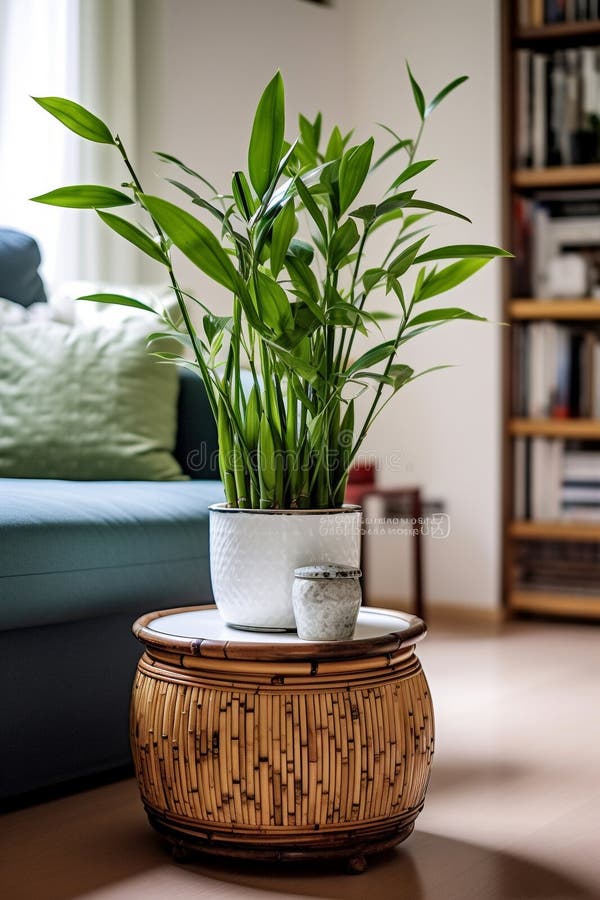Pot with Lucky Bamboo Plant on Table. Generative Ai Stock Illustration ...