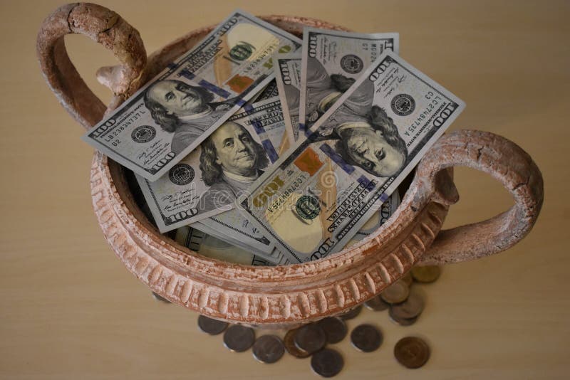 Pot of money stock photo. Image of money, bucks, banknotes - 205823026
