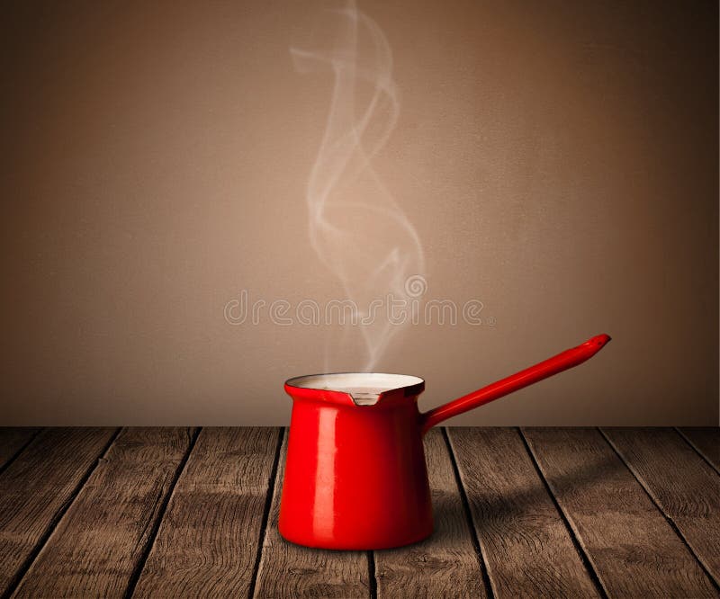 Pot on old wooden table stock image. Image of equipment - 33469493
