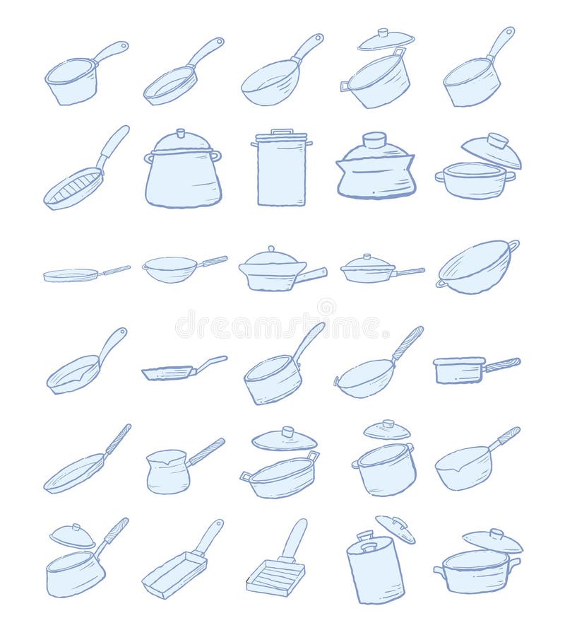 Pot and Pan Hand Draw Illustration for Decoration on Restaurant ...