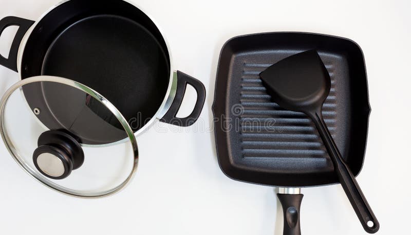 Pot and Pan Stainless Steel on White Background. Stock Photo - Image of ...