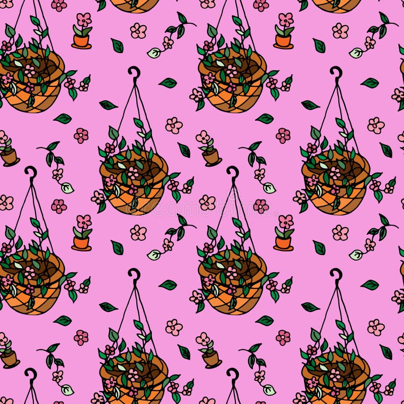 Pot Plants Seamless Pattern, Hand-drawn Design Elements Stock Vector ...