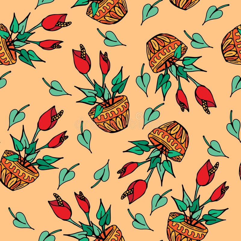 Pot Plants Set, Hand-drawn Design Elements. Stock Illustration ...