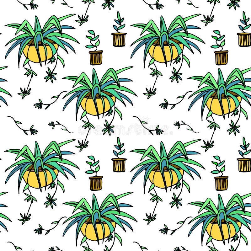 Pot Plants Seamless Pattern, Hand-drawn Design Elements Stock Vector ...
