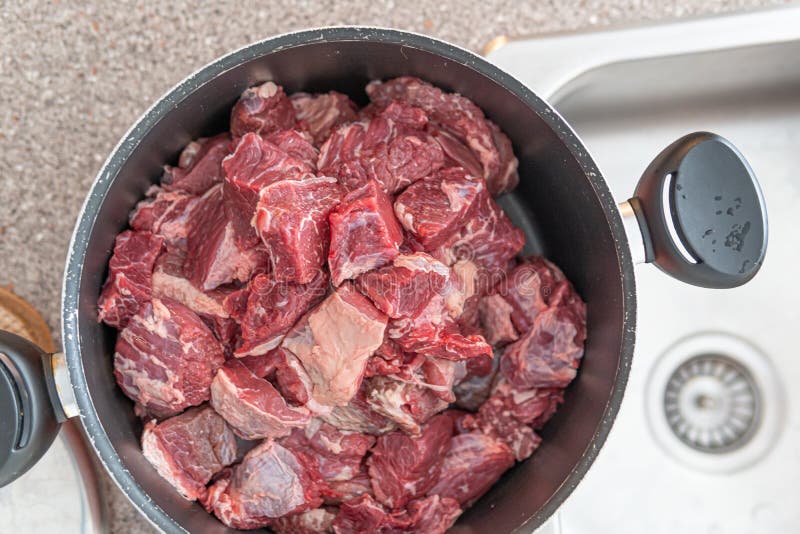 Pot of Raw Beef Cubes Washed for Boiling Stock Image - Image of nigeria ...