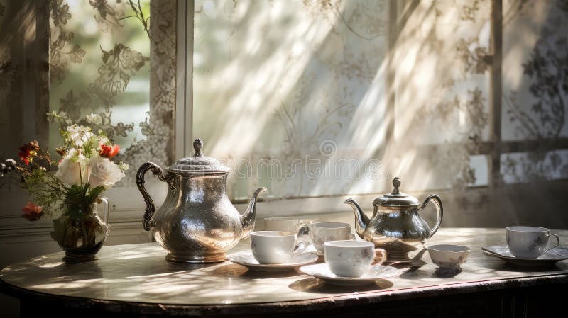 Pot silver tea stock illustration. Illustration of reflection - 319510026