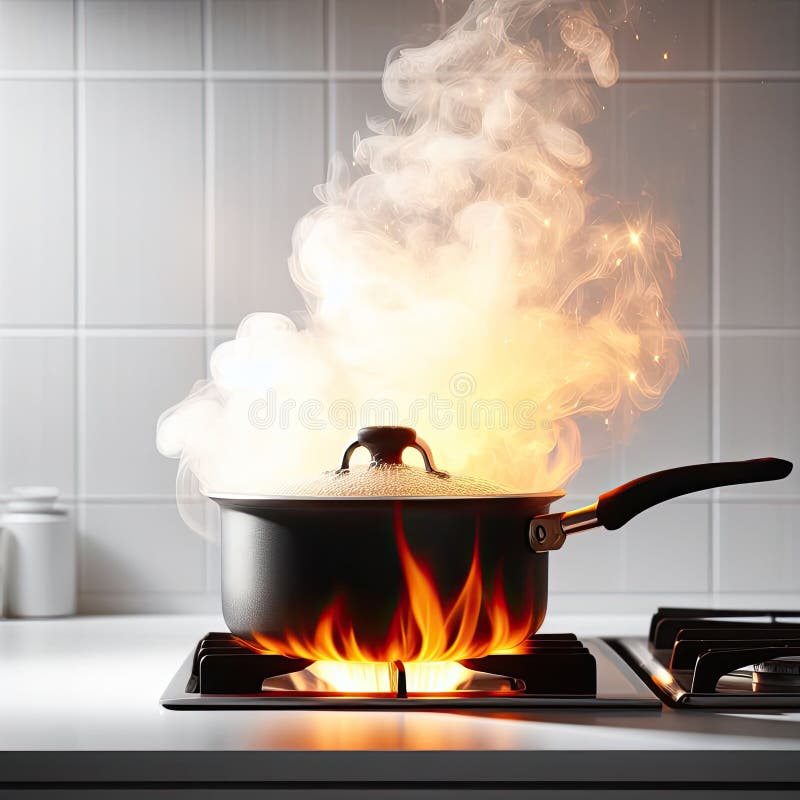 The Pot is Simmering on the Gas Stove Stock Photo - Image of food, home ...