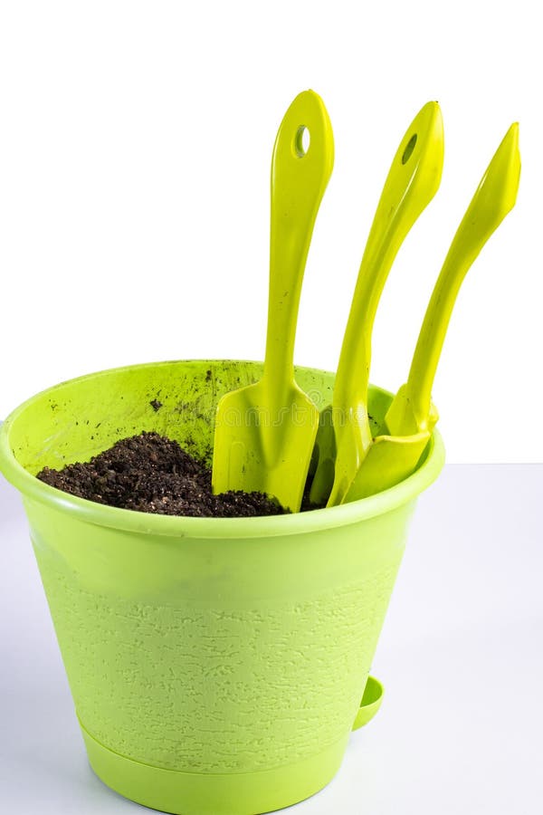 Pot with Soil and Tools for Home Gardening and Plant Growing Stock ...