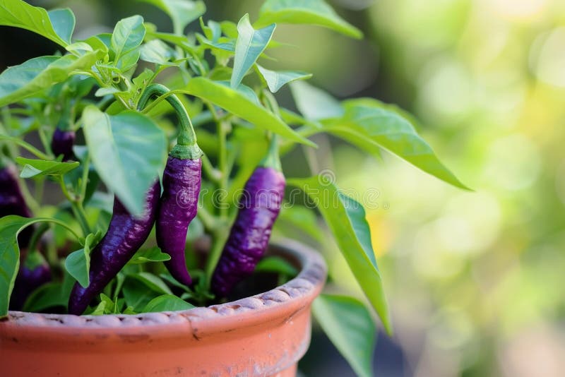 Pot with Some Purple Peppers Growing in it Stock Illustration ...