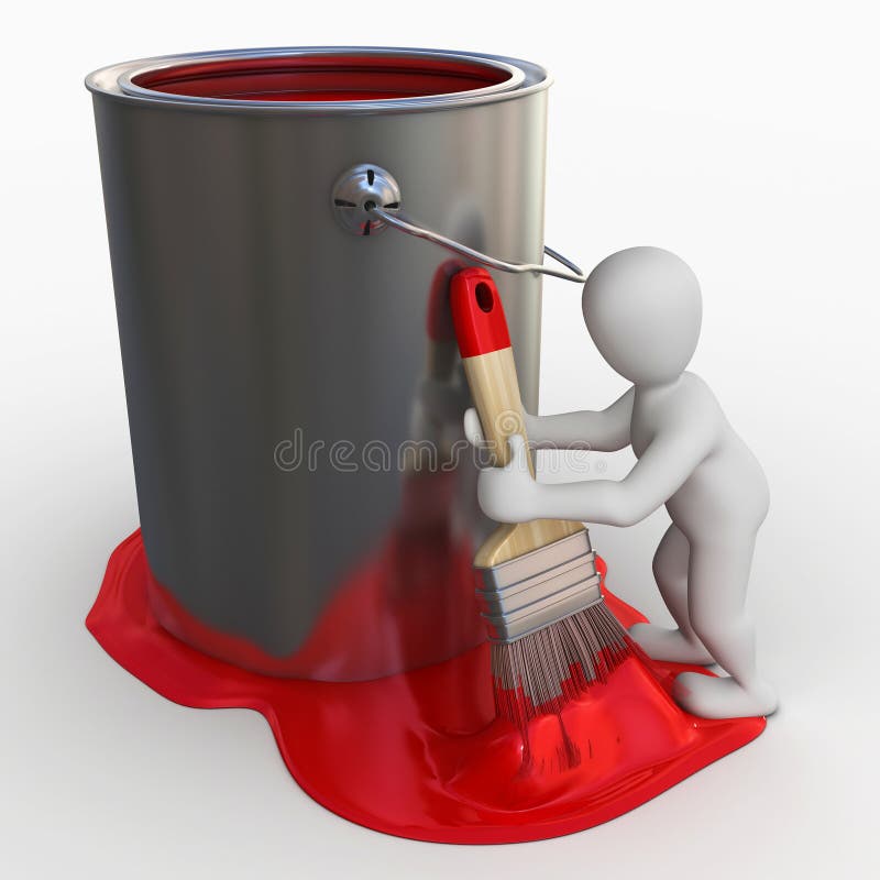Pot of Spilled Red Paint and 3d Painter Holding the Brush Stock ...
