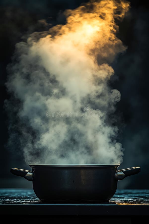 A Pot with Steam Coming Out of it Sitting on a Table Stock Image ...