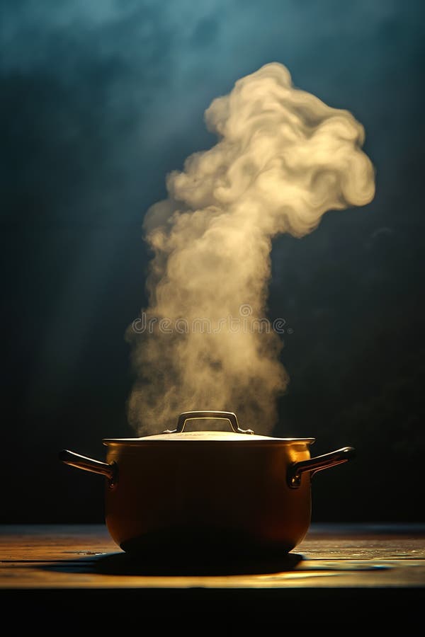 A Pot with Steam Coming Out of it Sitting on a Table Stock Photo ...