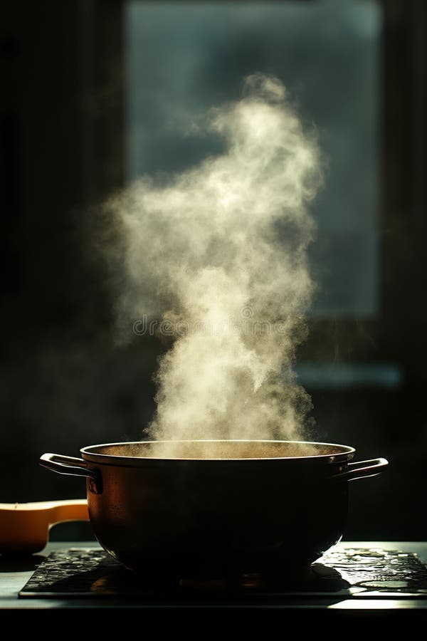 A Pot of Steam Rising from a Pot on a Stove Top Stock Photo - Image of ...