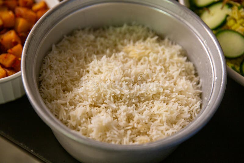 Pot of Steamed Basmati Rice Stock Image - Image of cuisine, party ...