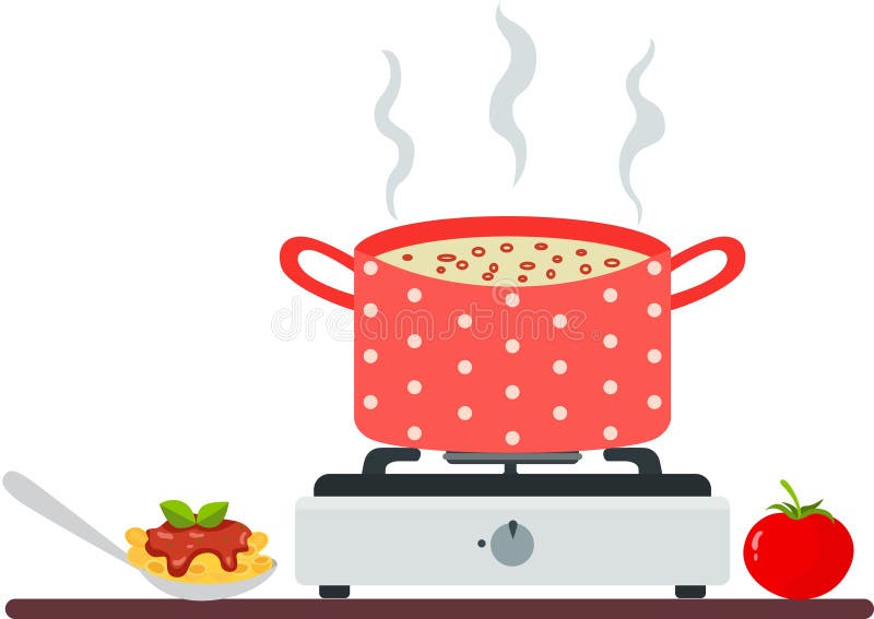 Pot on the Stove Cooking Tomato Sauce Stock Vector - Illustration of ...