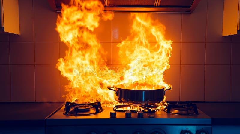 A Pot on a Stove with Flames Coming Out of it Stock Photo - Image of ...