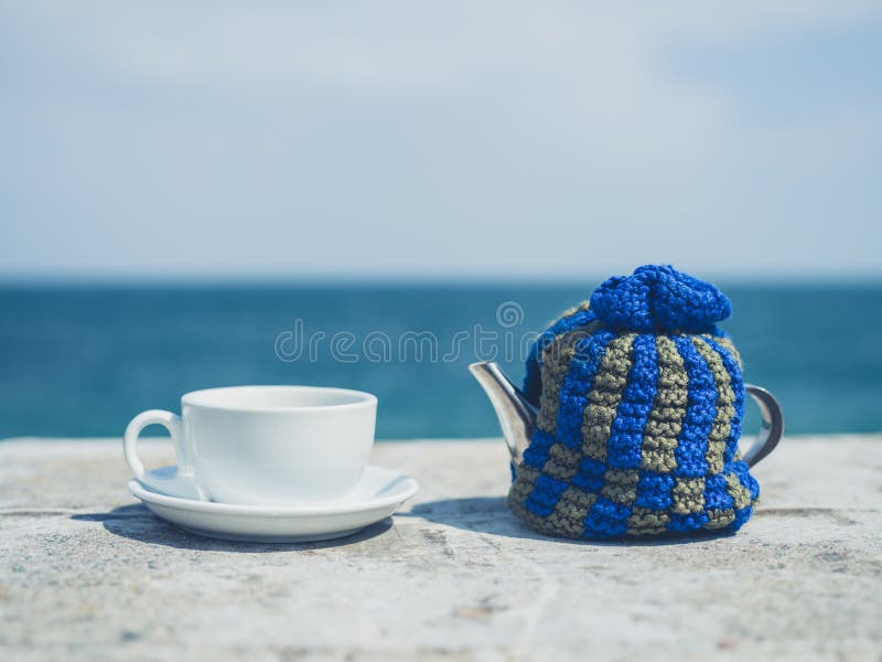 Pot of Tea and Cup Outside by the Sea Stock Image - Image of water ...