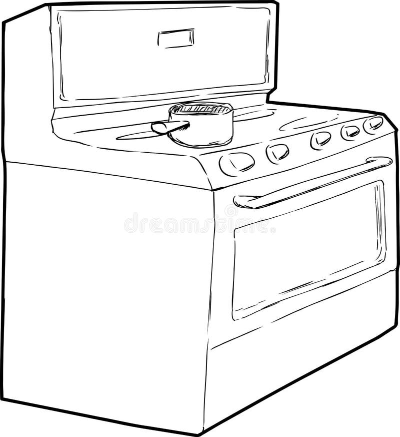 Pot on Top of Stove Outline Stock Illustration - Illustration of sketch ...