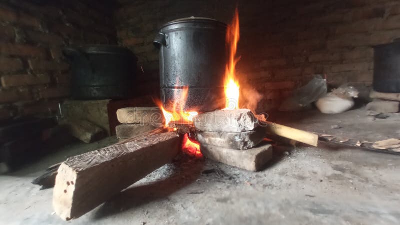 Pot with Traditional Fire Stove Stock Image - Image of wood ...