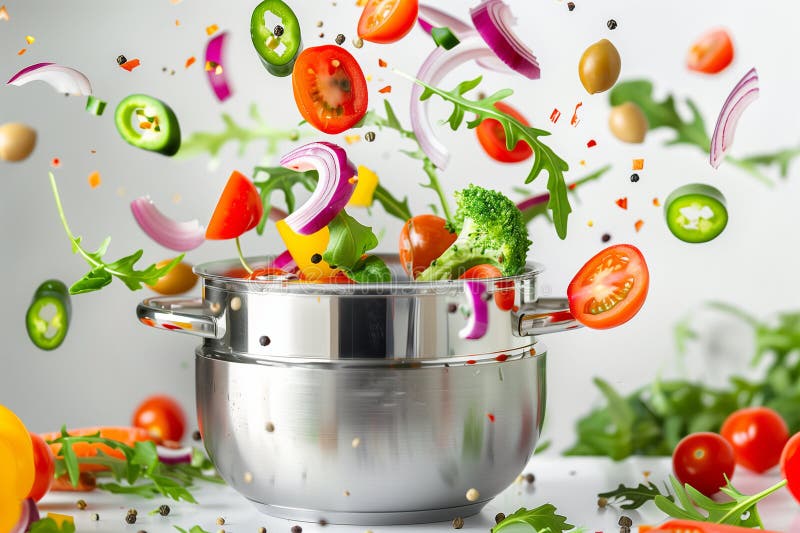 Pot with Vegetables Falling Stock Image - Image of cuisine, vegan ...