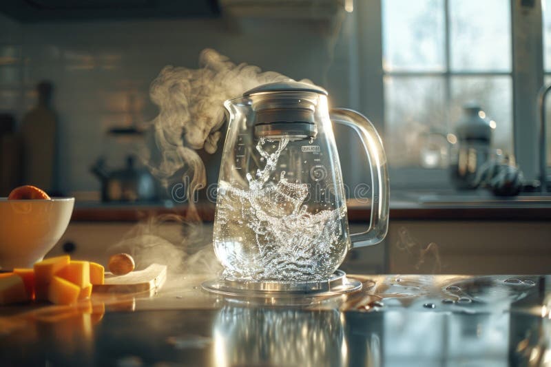 A Pot of Water is Boiling on a Kitchen Counter, Ready for Use Stock ...