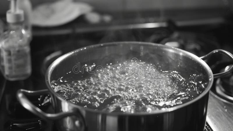 A Pot of Water on the Hot Plate Begins To Gently Simmer Small Bubbles ...