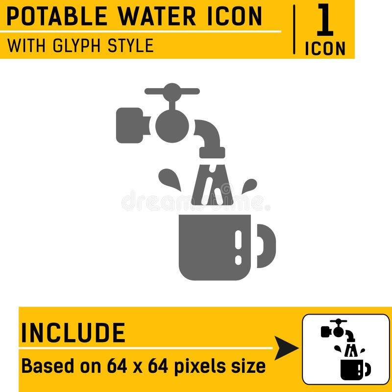 Water Tap, Potable Water and Mug Symbol with Line Style Isolated on ...