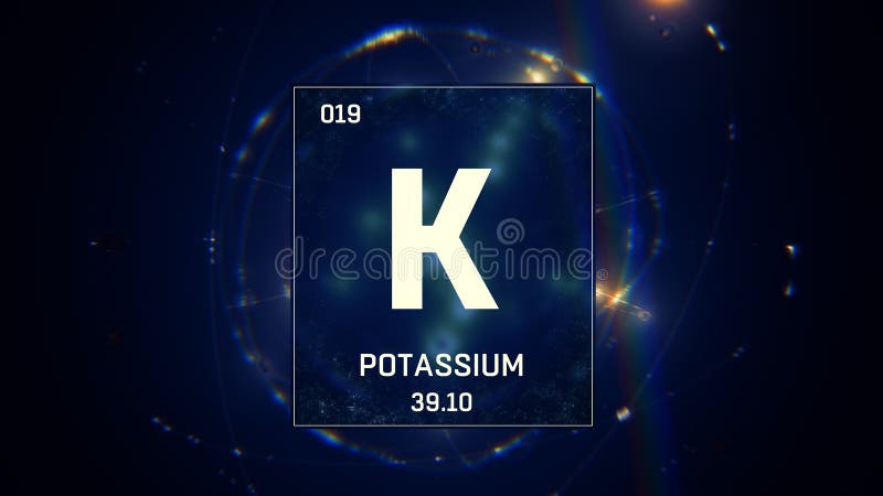 Potassium As Element 19 of the Periodic Table 3D Illustration on Blue ...