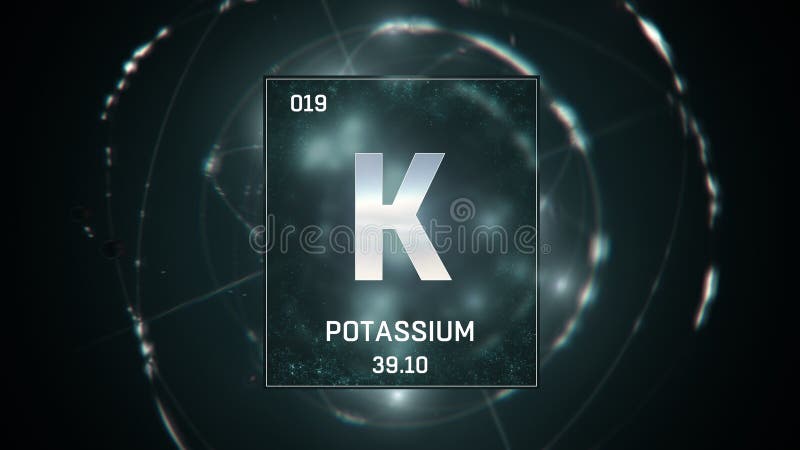 Potassium As Element 19 of the Periodic Table 3D Illustration on Orange ...