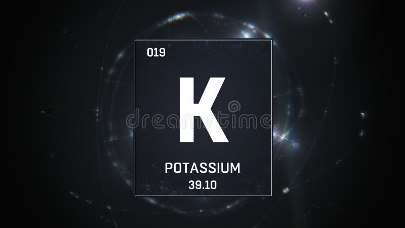 Potassium As Element 19 of the Periodic Table 3D Illustration on Orange ...