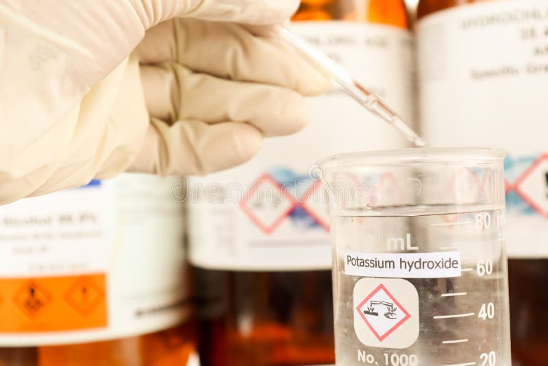 Potassium Hydroxide Liquid in Glass, Chemical in the Laboratory Stock ...