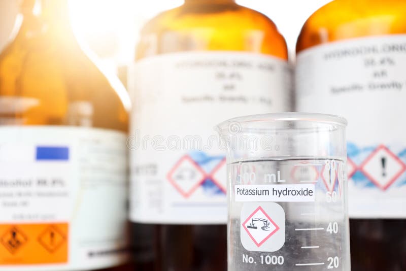 Potassium Hydroxide Liquid in Glass, Chemical in the Laboratory Stock ...