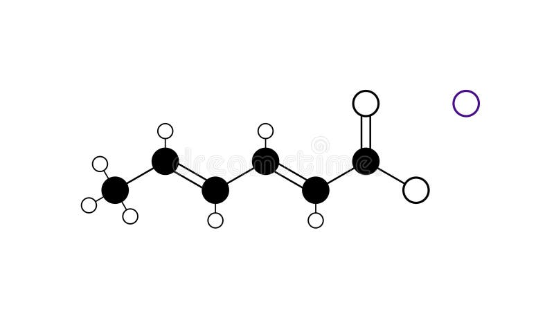 Potassium Sorbate Molecule, Structural Chemical Formula, Ball-and-stick ...