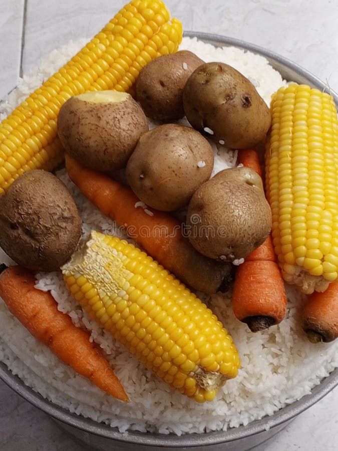 Potato, Carrot, Corn, Rice, Cooking Stock Photo - Image of rice, corn ...