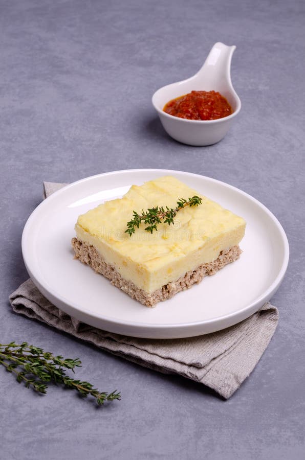 Potato Casserole with Minced Meat Stock Photo - Image of cutting ...