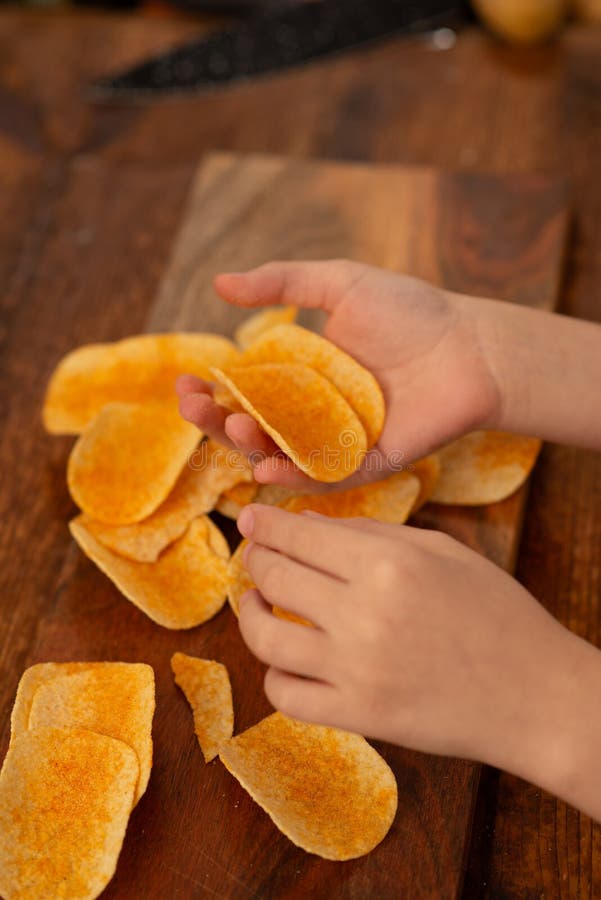 Potato Chip Adventure: Creative Snack Time with a Child S Touch. Stock ...