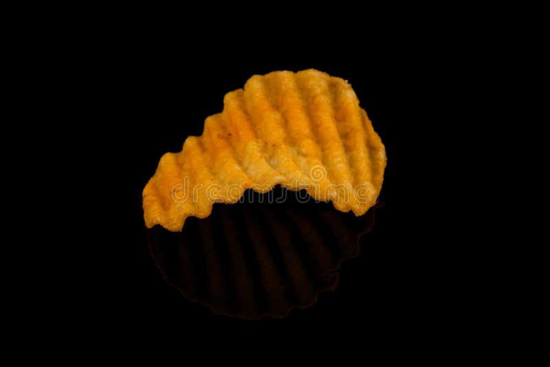 Potato Chip on Black Surface Closeup Stock Photo - Image of crunchy ...