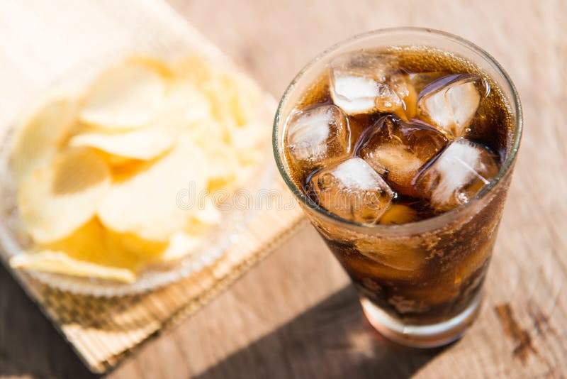 Potato Chip and Cola Sparking Water Stock Photo - Image of confection ...