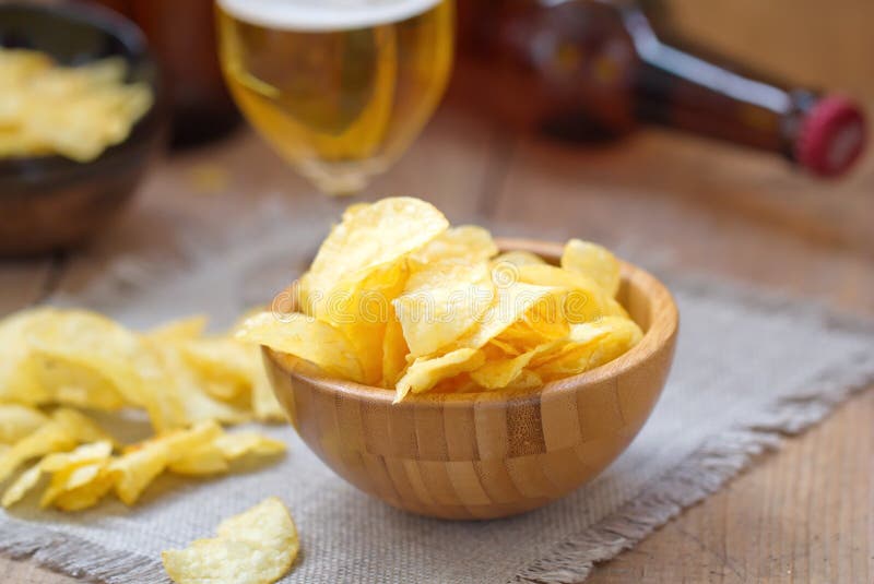 Potato chips and beer stock image. Image of chips, bottle - 60473291