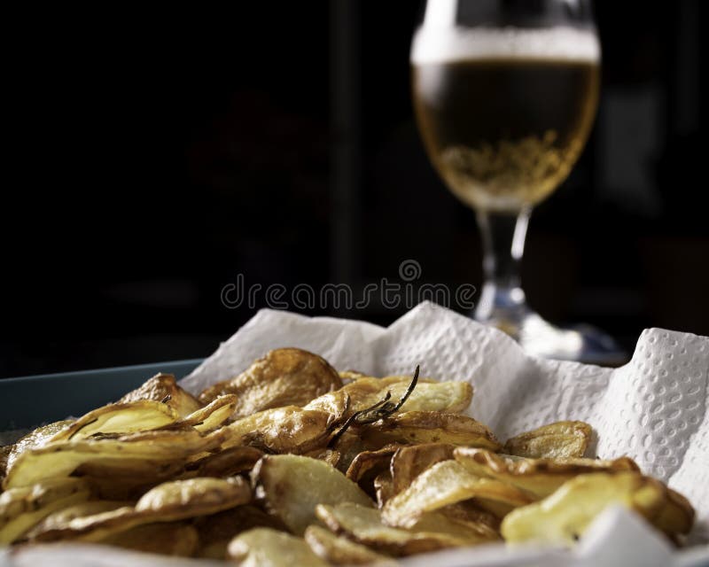Potato Chips with Beer at Home Stock Photo - Image of crispy, chips ...