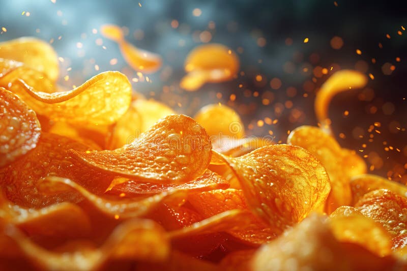 Potato Chips Cascade Down Dramatically Capturing a Moment of Motion ...