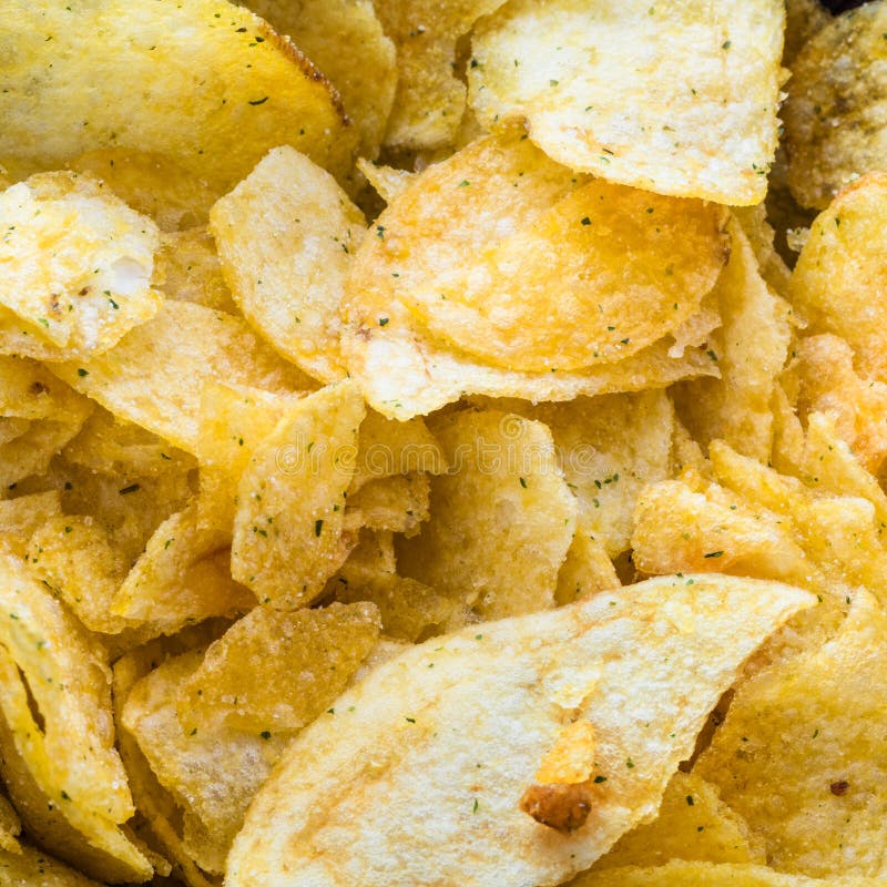 Potato chips close up stock photo. Image of salty, cooked - 125854412