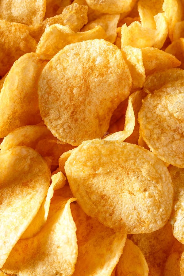 Potato Chips or Crisps .Potato Chips Texture Background Flat Overhead ...