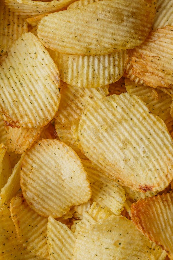 Potato Chips or Crisps .Potato Chips Texture Background Flat Overhead ...